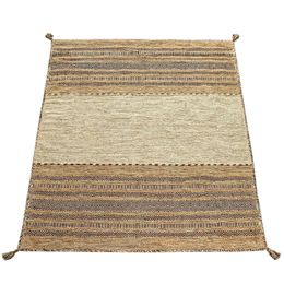 Teppich Paco Home "Kilim 217", beige, B:160cm H:12mm L:220cm, Baumwolle, Teppiche, Teppich, handgewebter Wendeteppich, reine Baumwolle, gestreift, Wohnzimmer