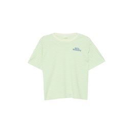 T-Shirt s.Oliver JUNIOR, M&auml;dchen, Gr. 170/176, mint knitted stripe, Jersey, Obermaterial: 60% Viskose, 35% Polyamid, 5% Elasthan, gestreift, regular fit taillenbedeckt, Rundhals, gerader Abschluss, Shirts T-Shirt, mit Schriftzug