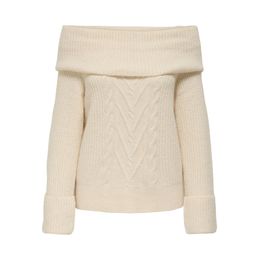 Strickpullover Only "ONLLUNA LS OFF SHOULDER PULLOVER KNT", Damen, Gr. S, birch, Strick, Obermaterial: 75% Polyester, 22% Polyacryl, 3% Elasthan, unifarben, Carmenausschnitt, Pullover Strickpullover