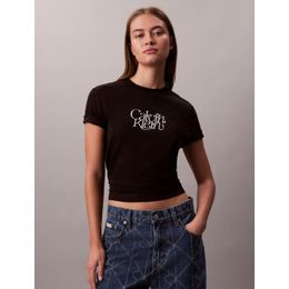 T-Shirt Calvin Klein Jeans "SS FITTED SCRIPT CALVIN KLEIN TE", Damen, Gr. L (42), schwarz, Web, Obermaterial: 100% Baumwolle, unifarben, regular fit normal, Rundhals, eingesetzt abgesteppte Kante, Shirts T-Shirt, Mit Rundhalsausschnitt, regular fit