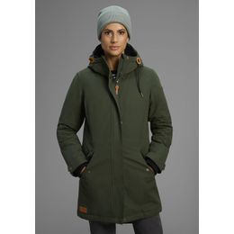Parka Kangaroos, Damen, Gr. 46, dunkel khaki, Web, Obermaterial: 54% Polyester, 46% Baumwolle. Futter: 100% Polyester. Futter Oberteil: 100% Polyester. Wattierung: 100% Polyester, Fellimitat, unifarben, normal, Jacken Parka, mit Teddy Fellimitat gef&uuml;ttert, Winterjacke
