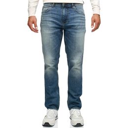 Straight-Jeans INDICODE "INValoy", Herren, Gr. 38, L&auml;nge 32, clear mid blau, Denim/Jeans, Obermaterial: 99% Baumwolle, 1% Elasthan, Abriebeffekte, regular fit, Jeans Straight-Jeans