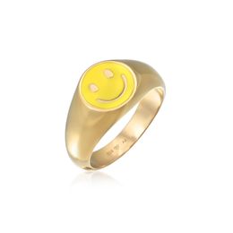 Siegelring Kuzzoi "Ring Herren Siegelring Smiling Emaille 925 Silber" Gr. 66, gelb, Fingerringe, Herren, 66, ohne Stein, Silber 925 (Sterlingsilber), 11mm, Siegelring