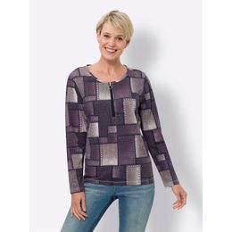 Langarmshirt Classic Basics "Langarm-Shirt", Damen, Gr. 38, orchidee, traube, bedruckt, 100% Baumwolle, gemustert, mehrfarbig, Rundhals, Shirts Langarmshirt