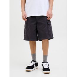 Jack & Jones Cargoshorts JACK & JONES "JPSTKARL AVERY CARGO SHORTS LNG", Herren, Gr. S, N-Gr, schwarz, Web, Obermaterial: 100% Baumwolle, unifarben, relaxed fit knielang, Hosen Cargoshorts