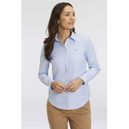 Langarmbluse Gant "New Slim Stretch Oxford Blouse", Damen, Gr. 40, blau (light blau), Obermaterial: 97% Baumwolle, 3% Elasthan, unifarben, slim fit h&uuml;ftlang, hoch geschlossener Ausschnitt, Manschette mit Kn&ouml;pfen, Blusen Langarmbluse, f&uuml;r bequemen Sitz u. Bewegungsfreiheit, New Slim Stretch, b&uuml;gelfrei