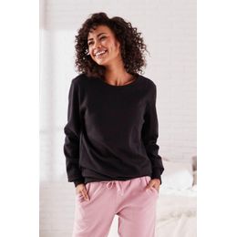 Longsweatshirt Vivance, Damen, Gr. 40/42, schwarz, Sweatware, Obermaterial: 60% Baumwolle, 40% Polyester, bestickt, unifarben, bequem h&uuml;ftlang, Rundhals, Rippb&uuml;ndchen, Sweatshirts Longsweatshirt, mit Loungewear Stickerei, Loungeshirt
