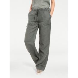 Schlupfhose Heine, Damen, Gr. 44, Normalgr&ouml;&szlig;en, gr&uuml;n (khaki), 55% Baumwolle, 45% Leinen, unifarben, lang, Hosen Schlupfhose