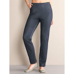 Schlupfhose, Damen, Gr. 48, Normalgr&ouml;&szlig;en, blau (jeansblau), 65% Baumwolle, 30% Polyester, 5% Elasthan, meliert, lang, Hosen Schlupfhose