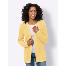 Cardigan Classic Basics, Damen, Gr. 50, gelb (gelb, meliert), 100% Baumwolle, meliert, Strickjacken Cardigan