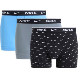 Trunk NIKE UNDERWEAR "TRUNK 3PK", Damen, Gr. L, 3 Stk., swoosh print, cool grau, uni blau, Jersey, Obermaterial: 95% Baumwolle, 5% Elasthan, k&ouml;rpernah, Unterhosen Trunk, mit Logo-Elastikbund
