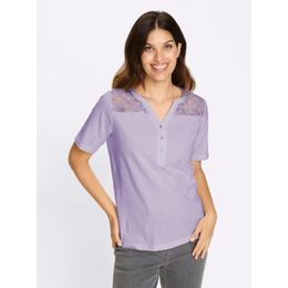 Kurzarmshirt Classic Basics "Kurzarm-Shirt", Damen, Gr. 48, flieder, 100% Baumwolle, unifarben, V-Ausschnitt, Shirts Kurzarmshirt