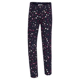Sweatleggings happy girls, M&auml;dchen, Gr. 122, N-Gr, blau (navy), angeraute Sweatware, Obermaterial: 60% Polyester, 35% Baumwolle, 5% Elasthan, bedruckt, skinny fit kn&ouml;chellang, Hosen Sweatleggings, im tollen Sternen-Herzen-Alloverprint