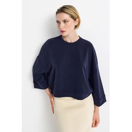 Sweatshirt RICHROYAL "Tencel peached Shirt", Damen, Gr. S, blau (midnight blau), Sweatware, Obermaterial: 52% Modal, 42% Polyester, 6% Elasthan, bequem, Rundhals, angeschnitten breiter Bund, Sweatshirts Sweatshirt, modische Kurzarmsweatshirt