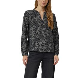 Langarmbluse s.Oliver, Damen, Gr. 42, grau schwarz, Web, Obermaterial: 84% Viskose, 16% Polyamid, regular fit normal, Rundhals, elastischer Bund, Blusen Langarmbluse, mit All-Over Leo Print