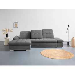 Ecksofa COTTA "Holiday L-Form mit Sitztiefen-, Armteil- und Kopfteilverstellung", grau (anthrazit), B:302cm H:86cm T:190cm, 100% Polyester, Sofas, Ecksofa, wahlweise mit Bettfunktion & Bettkasten