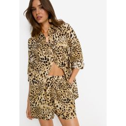 Langarmbluse LSCN BY LASCANA, Damen, Gr. 40, leopard print, Web, Obermaterial: 58% Viskose, 28% Baumwolle, 14% Leinen, bedruckt, figurumspielend h&uuml;ftbedeckend, 1-Knopf-Manschette, Blusen Langarmbluse, mit Animalprint