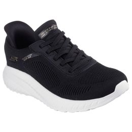 Slip-On Sneaker Skechers "BOBS SQUAD CHAOS-CURRENT MUSE", Damen, Gr. 41, schwarz, Textil, Schuhe Slip-On Sneaker, Slipper, Freizeitschuh in veganer Verarbeitung, Topseller