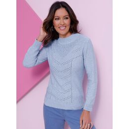 Strickpullover Classic Basics "Stehkragen-Pullover", Damen, Gr. 40, blau (bleu, ecru, meliert), 50% Baumwolle, 50% Polyacryl, meliert, Pullover Strickpullover
