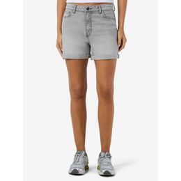 Jeansshorts Noisy may "NMMONI HW DNM SHORTS AZ277LG NOOS", Damen, Gr. M (38), N-Gr, blau (light grau denim), Denim/Jeans, Obermaterial: 99% Baumwolle, 1% Elasthan, unifarben, slim fit kurz, Jeans Jeansshorts