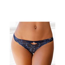 String Marie Claire, Damen, Gr. 36/38, blau (marine), Microtouch, Obermaterial: 60% Polyamid, 20% Elasthan, 20% Polyester, Unterhosen String, mit Bl&uuml;tenstickerei und Glitzeraccessoire