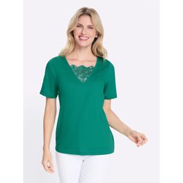2-in-1-Shirt Classic Basics "2-in-1-Shirt", Damen, Gr. 44, smaragd, 100% Baumwolle, bedruckt, gebl&uuml;mt, gemustert, mehrfarbig, metallic, V-Ausschnitt, Shirts 2-in-1-Shirt