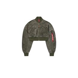 Bomberjacke Alpha Industries "MA-1 Vintage Cropped Light W", Damen, Gr. M, gr&uuml;n (schwarz olive), Obermaterial: 100% Nylon, Futter: 100% Nylon, Rib: 99% Polyester, 1% Elastan, Jacken Bomberjacke