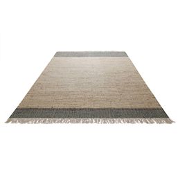 Teppich GREEN LOOOP "Viktor GL-82303", braun (anthrazit braun,anthrazit braun), B:160cm H:4mm L:230cm, Jute, Teppiche, Teppich, Naturfaser Teppich aus 80% Jute 20% Baumwolle, mit Fransen, Wohnzimmer
