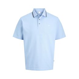 Jack & Jones Poloshirt JACK & JONES "JPRALEX SS POLO STYD SS25", Herren, Gr. S, blau (chambray blau), Jersey, Obermaterial: 97% Baumwolle, 3% Elasthan, unifarben, regular fit, gerader Abschluss, Shirts Poloshirt