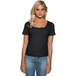 Kurzarmshirt Heine "Carr&eacute;-Shirt", Damen, Gr. 48, schwarz, 100% Baumwolle, unifarben, eckiger Ausschnitt, Shirts Kurzarmshirt