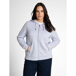 Kapuzensweatjacke Tom Tailor PLUS, Damen, Gr. 54, soft dusty blau, Sweatware, Obermaterial: 51% Polyester, 42% Viskose, 7% Elasthan, unifarben, normal h&uuml;ftbedeckend, Rundhals, B&uuml;ndchen, Sweatjacken Kapuzensweatjacke, aus Scuba Stoff