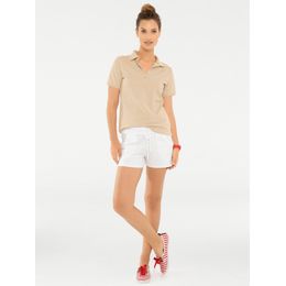 Poloshirt Heine "Poloshirt", Damen, Gr. 42, beige (sand), 95% Baumwolle, 5% Elasthan, unifarben, Shirts Poloshirt