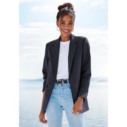 Jackenblazer Lascana, Damen, Gr. 42, blau (marine, creme gestreift), Web, Obermaterial: 93% Polyester, 7% Elasthan. Futter: 100% Polyester, Nadelstreifen, figurumspielend h&uuml;ftbedeckend, Blazer Jackenblazer, mit Nadelstreifen, Topseller
