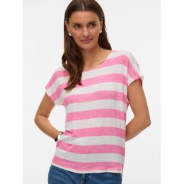 V&eacute;ro Moda Kurzarmshirt VERO MODA "VMWIDE STRIPE SL TOP GA JRS NOOS", Damen, Gr. L, pink cosmos stripes:snow wei&szlig;, Jersey, Obermaterial: 96% Viskose, 4% Elasthan, gestreift, regular fit normal, Rundhals, Shirts Kurzarmshirt, Viskosemischung