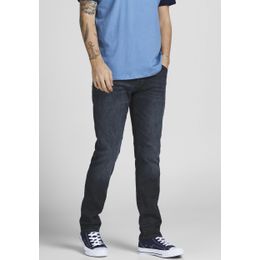 Jack & Jones Slim-fit-Jeans JACK & JONES "JJIGLENN &ndash; Slim-Fit-Jeans mit niedriger Leibh&ouml;he", Herren, Gr. 30, L&auml;nge 32, blau (schwarz, blau), Denim/Jeans, Obermaterial: 91% Baumwolle, 7% Polyester, 2% Elasthan, Abriebeffekte, slim fit, Jeans Slim-fit-Jeans, Used, modisch, slim fit, Denim/Jeans, Topseller