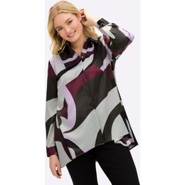 Hemdbluse sheego, Damen, Gr. 48, bordeaux, bedruckt, 100% Polyester, bedruckt, gemustert, mehrfarbig, Blusen Hemdbluse