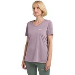 T-Shirt Jack Wolfskin "0", Damen, Gr. S, lila (wild blossom), Obermaterial: 100% Polyester, normal, V-Ausschnitt, Shirts T-Shirt