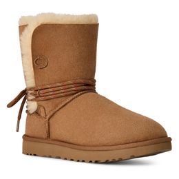 UGG Australia Winterboots UGG "BAILEY TIE", Damen, Gr. 9 (40), chestnut, Lammfell, Veloursleder, Schuhe Winterboots, Winterboots, Schlupfstiefel mit Lammfell-Besatz