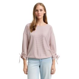 3/4-Arm-Shirt Tom Tailor Denim, Damen, Gr. XXL (44), wei&szlig; (small dusty rose wei&szlig; stripe), Single Jersey, Obermaterial: 58% Viskose, 38% Polyester, 4% Elasthan, gestreift, regular fit normal, Rundhals, verstellbar mit Bindeband, Shirts 3/4-Arm-Shirt, in feiner Rippoptik