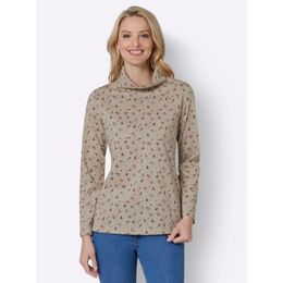 Langarmshirt Inspirationen "Shirt", Damen, Gr. 46, beige (beige, bedruckt), 100% Baumwolle, bedruckt, gebl&uuml;mt, gemustert, mehrfarbig, Shirts Langarmshirt