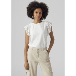 V&eacute;ro Moda Rundhalsshirt VERO MODA "VMTASSA SL FRILL TOP NOOS", Damen, Gr. M, wei&szlig; (snow wei&szlig;), Jersey, Obermaterial: 95% Polyester, 5% Elasthan, loose fit normal, Rundhals, Shirts Rundhalsshirt, Materialmix, loose fit