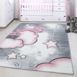 Kinderteppich Ayyildiz Teppiche "Kids 580" Gr. 2, pink (pink, grau), B:80cm H:12mm L:150cm, Kunstfaser, Teppiche, Kinderteppich, auch in rund, Teddyb&auml;r, Sterne Design, Kurzflor