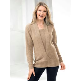 2-in-1-Pullover Classic Basics "Pullover", Damen, Gr. 38, gold (goldfarben, meliert), 90% Polyacryl, 10% metallisierte Fasern, meliert, figurumspielend, Pullover 2-in-1-Pullover
