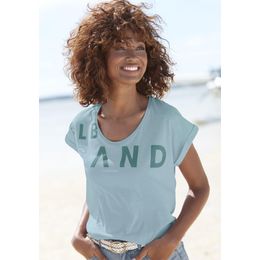 T-Shirt ELBSAND, Damen, Gr. M (38), blau (t&uuml;rkis), Jersey, Obermaterial: 50% Baumwolle, 50% Polyester, unifarben, figurumspielend h&uuml;ftlang, Rundhals, Aufschlag, Shirts T-Shirt, aus weichem Jersey, Kurzarmshirt, sportlich und bequem, Topseller