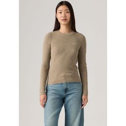 Levi's Rundhalspullover LEVI'S "RIB CREW SWEATER", Damen, Gr. L (40), beige (taupe gray heather b), Strick, Obermaterial: 53% Baumwolle, 32% Polyester, 13% Polyamid, 2% Elasthan, normal, Rundhals, Pullover Rundhalspullover, Geripptes Strickmuster