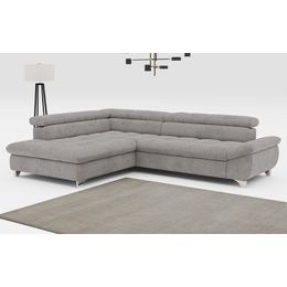 Ecksofa COTTA "Gemini L-Form, B: 312 cm", grau (stone), B:312cm T:234cm, Sofas, Ecksofa, mit Kopfteilverstellung, optional Bettfunktion