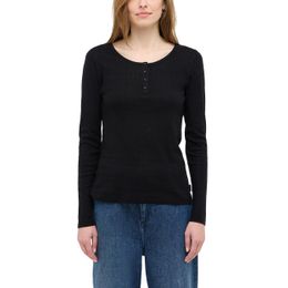 Langarmshirt Mustang "Damen Style Hope", Damen, Gr. XS, schwarz, Jersey, 100% Baumwolle, Rundhals, Shirts Langarmshirt