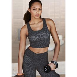 active by Lascana Funktionsshirt LASCANA ACTIVE, Damen, Gr. 40/42, grau (anthrazit, leo), Obermaterial: 79% Polyester, 21% Elasthan, bedruckt, figurbetont bauchfrei, Rundhals, Shirts Funktionsshirt, mit Leo Muster und breite Tr&auml;ger