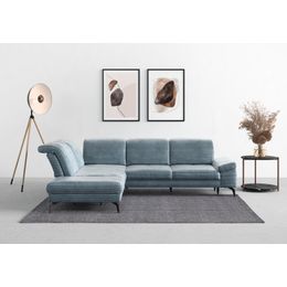 Sit & More Ecksofa SIT & MORE "Cabana L-Form", blau (blaugrau), B:303cm H:84cm T:244cm, 100% Polyester, Sofas, Ecksofa, Ottomane, wahlweise mit Sitztiefen-,Armlehnen- und Kopfteilfunktion