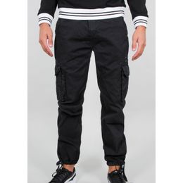 Cargohose Alpha Industries "Jet Pant", Herren, Gr. 34, N-Gr, schwarz, Web, Obermaterial: 100% Baumwolle, unifarben, normal lang, Hosen Cargohose, mit seitlichen Cargotaschen und Kordelzug am Beinabschluss